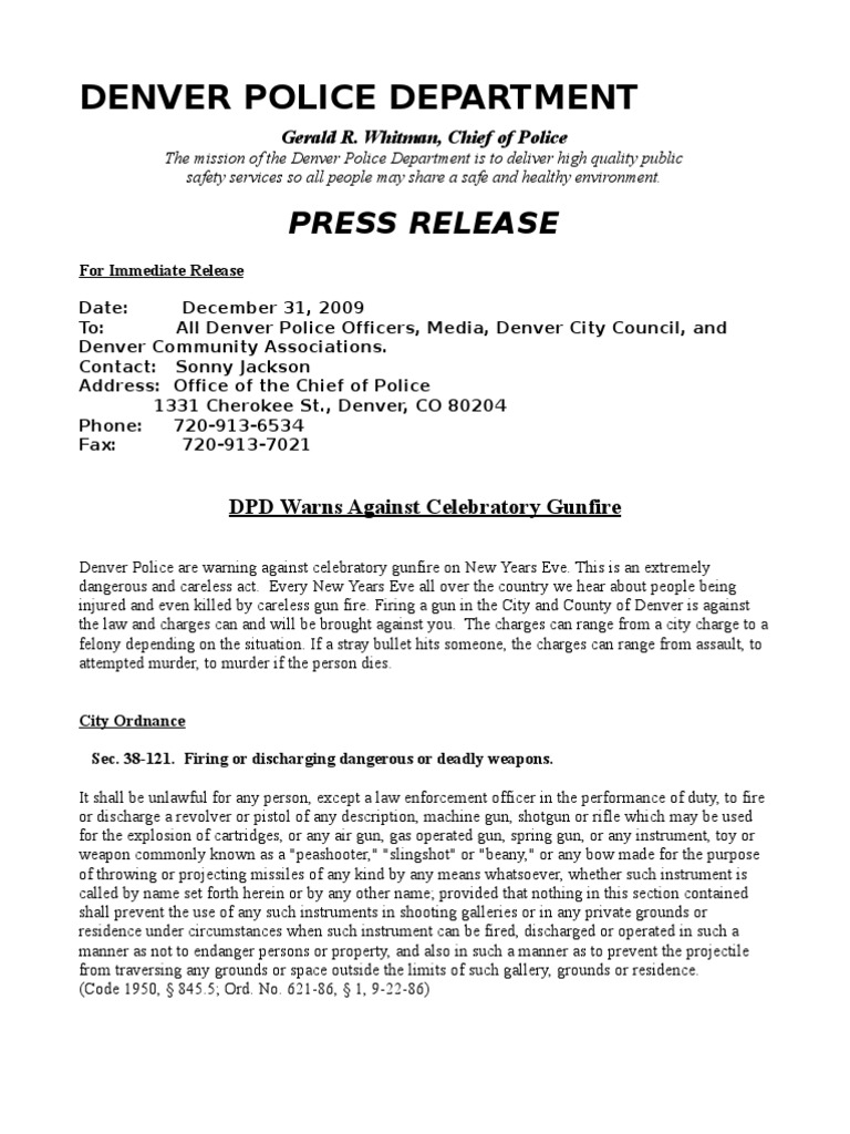 Denver Police Department | PDF | Gun | Police