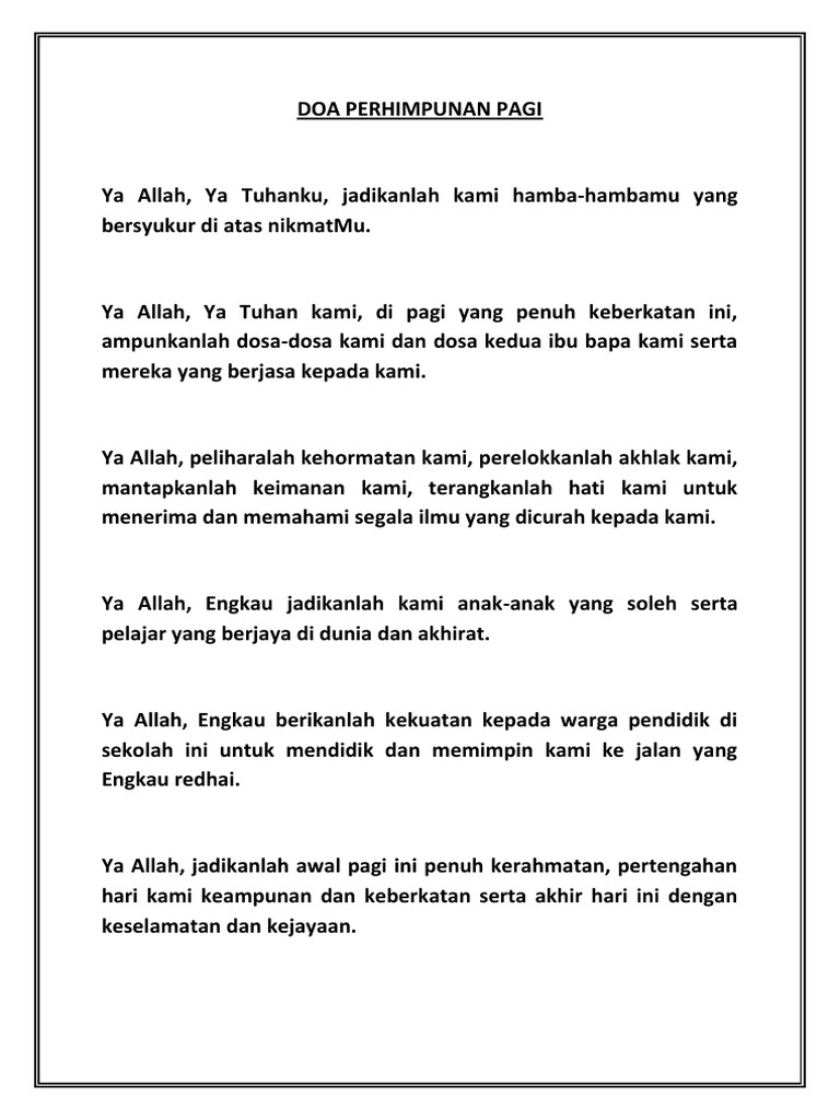 Doa Perhimpunan Pagi | PDF