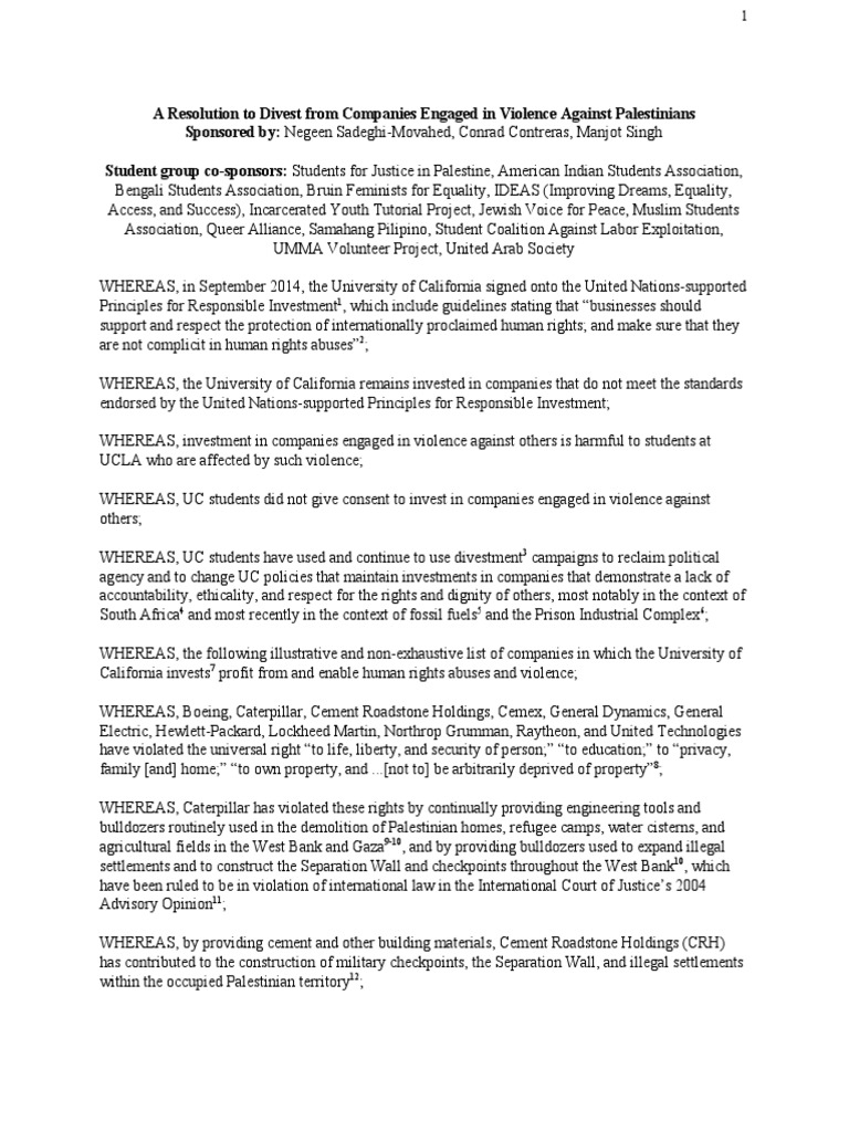 Divestment Resolution (11-13-2014) | PDF | Gaza War (2008–09) | Human ...