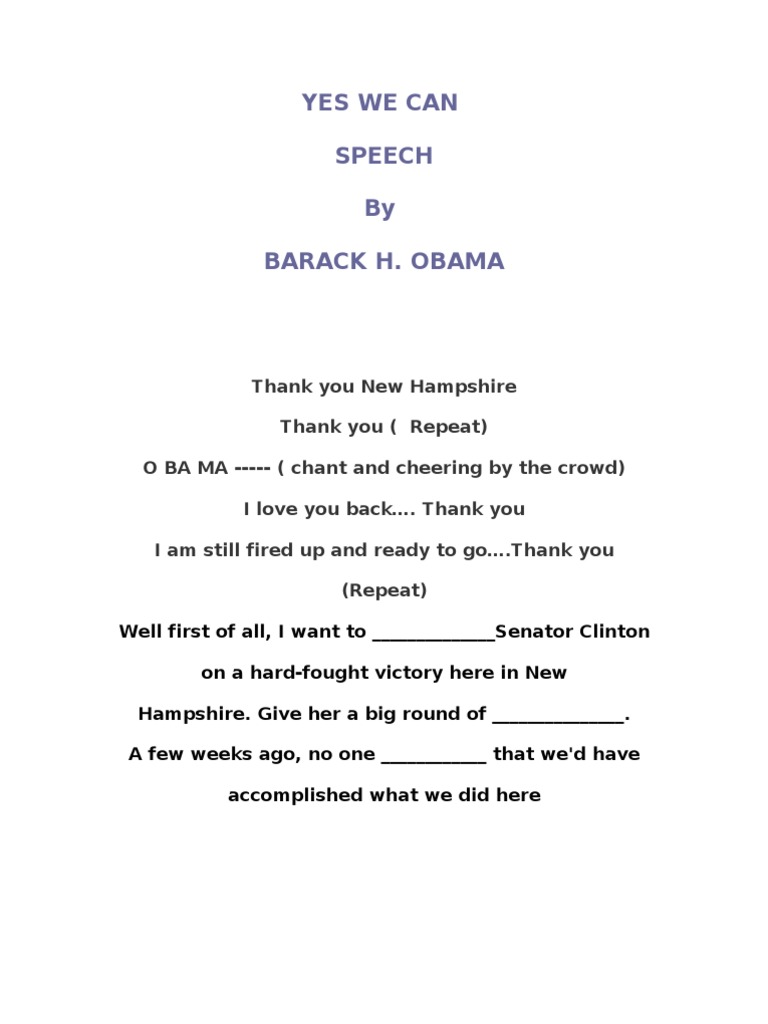 YES WE CAN Speech Exercise | PDF | Presidency Of The United States ...