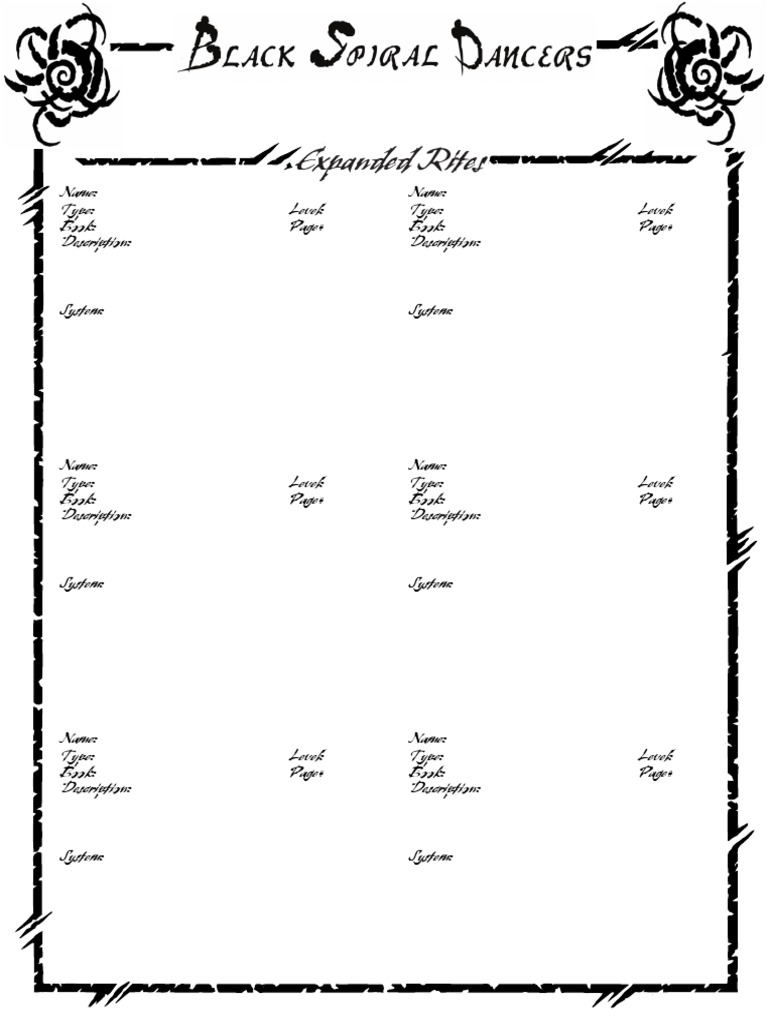 Character Sheet - Black Spiral Dancers | PDF