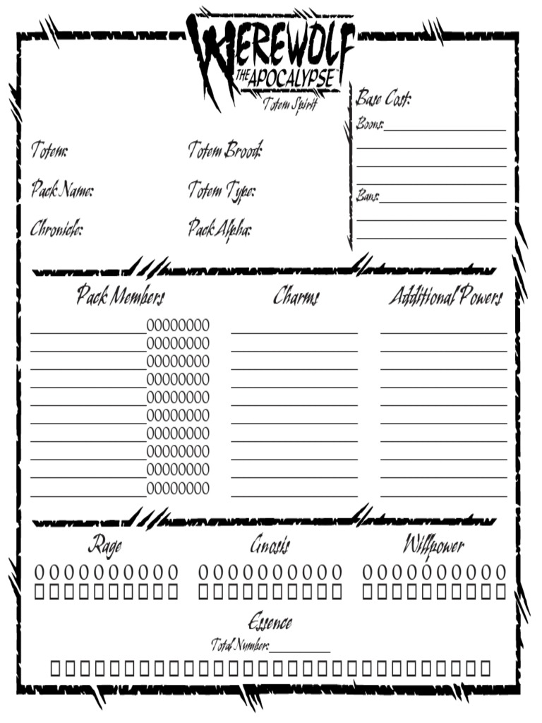 Werewolf The Apocalypse Character Sheet