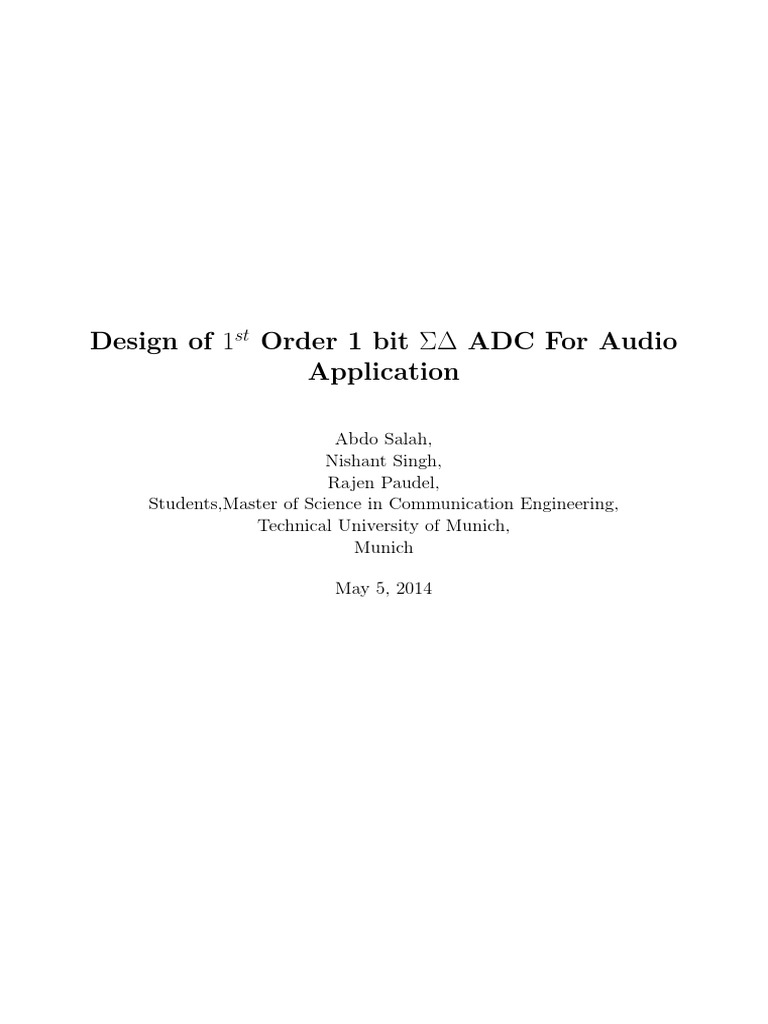 1st Order 1-Bit ΣΔADC Design for Audio | PDF | Analog To Digital ...