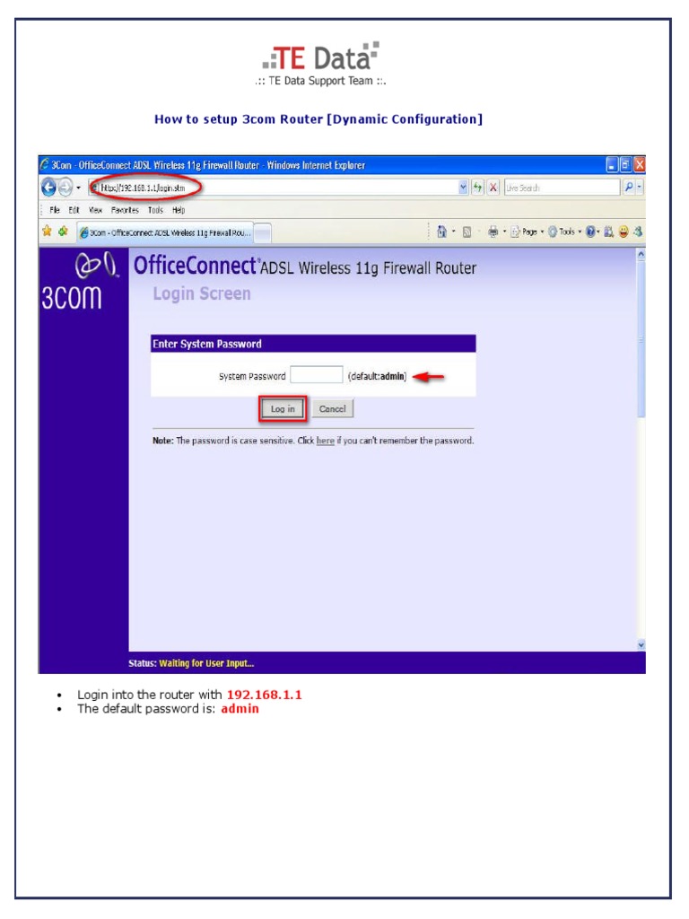 How To Setup 3com Router (Dynamic Configuration) | PDF