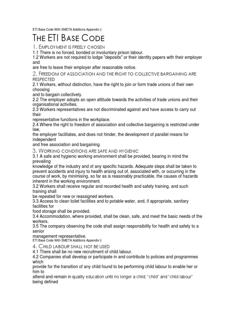 ETI Base Code With SMETA Additions Appendix English | Child Labour ...