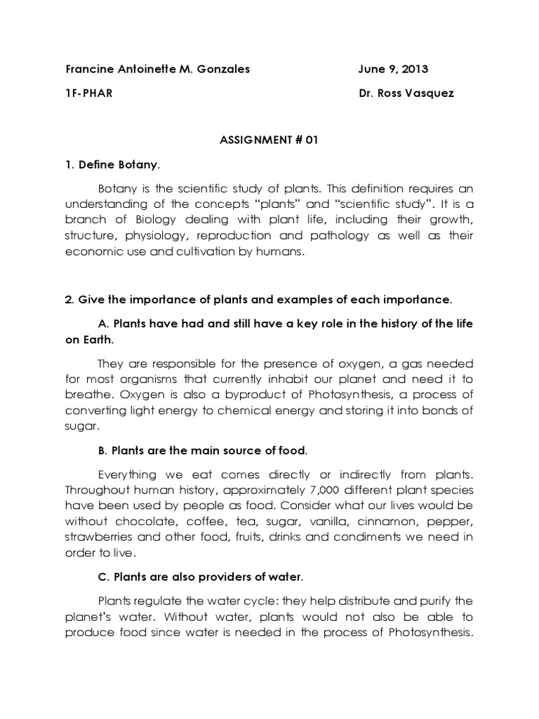 Botany Assignment 1 | PDF | Gene | Plants