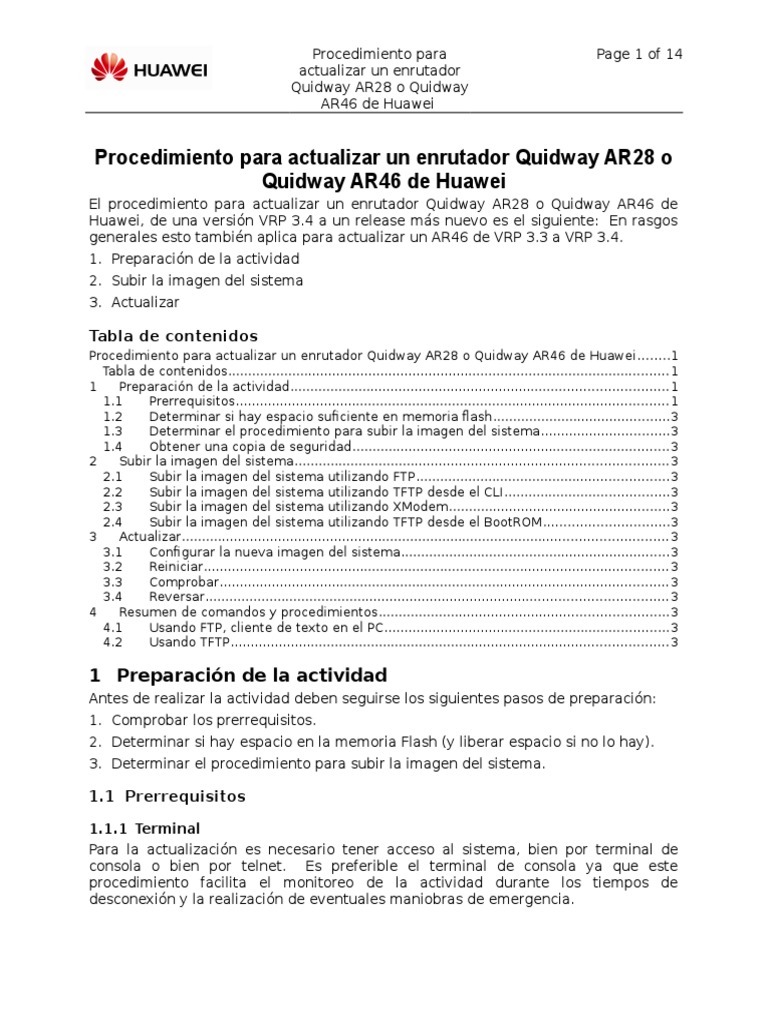 Procedimiento para Actualizar IOS en Un Enrutador HUAWEI | PDF | Interfaz de línea de comando ...