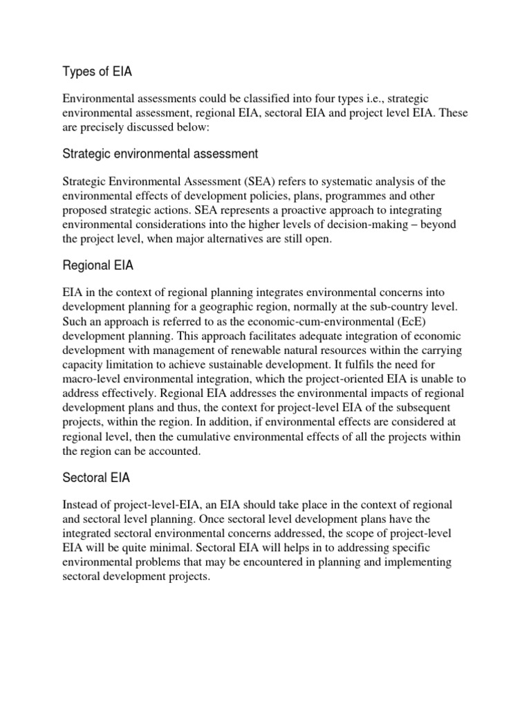 Types of Environmental Impact Assessments Explained | PDF ...
