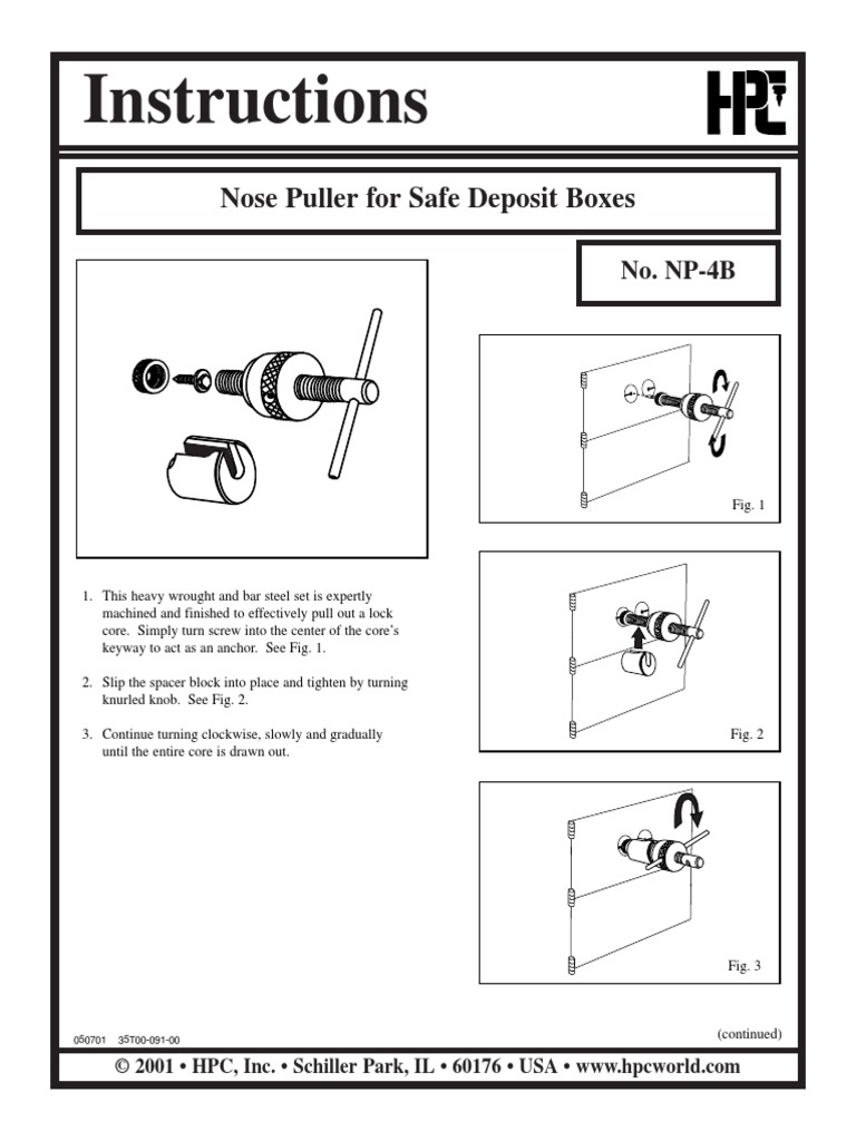 Instructions: Nose Puller For Safe Deposit Boxes | PDF