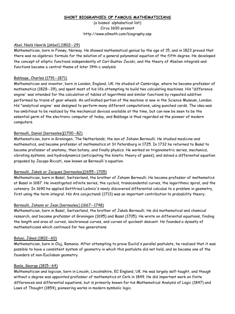 Famous Mathematicians | PDF | Gottlob Frege | Teaching Mathematics