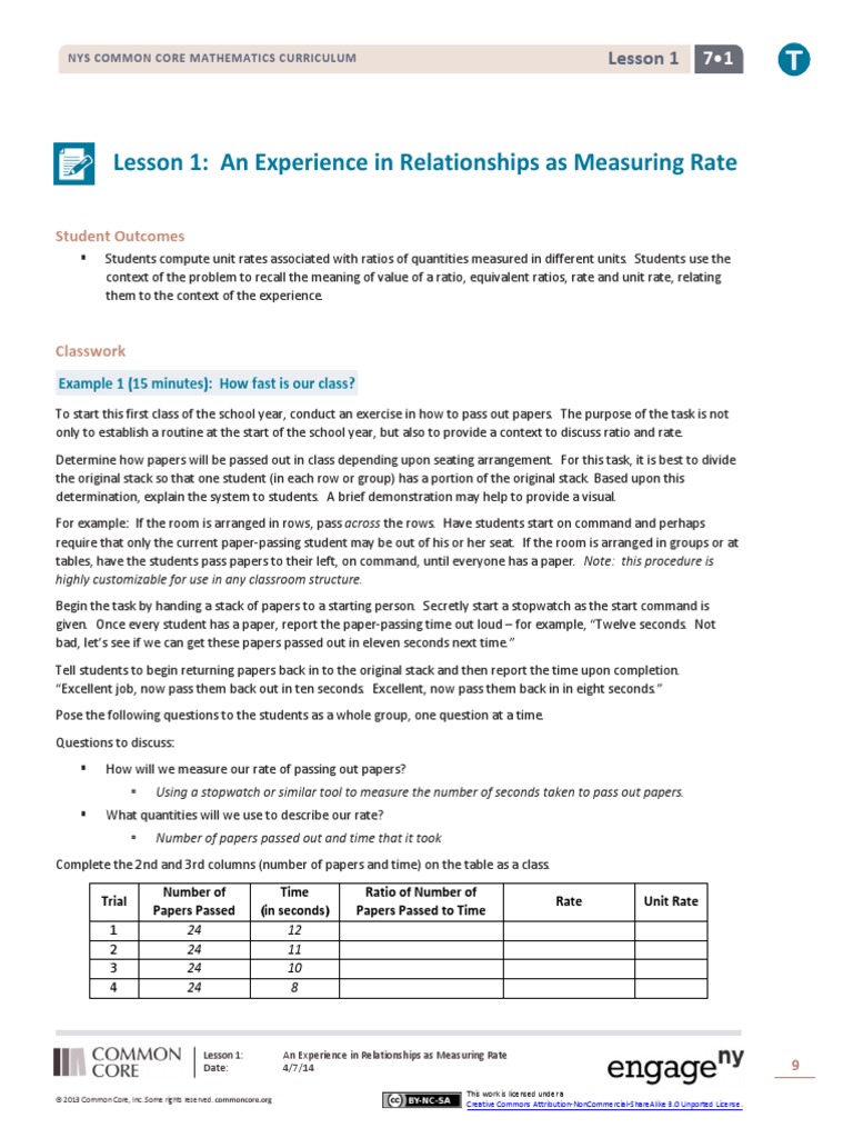 Math g7 m1 Topic A Lesson 1 Teacher | PDF | Ratio | Common Core State ...