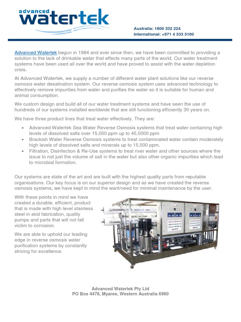 Advanced Watertek | PDF | Water Purification | Environmental Issues ...