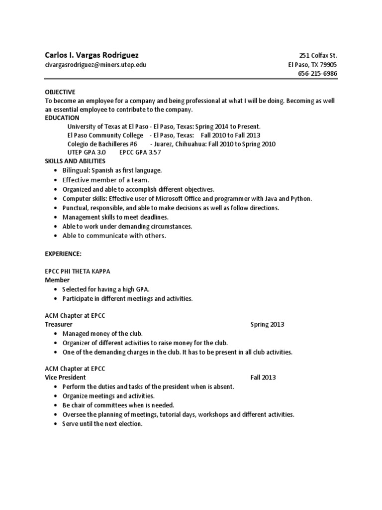 Carlos Vargas Rodriguez Resume Summary | PDF