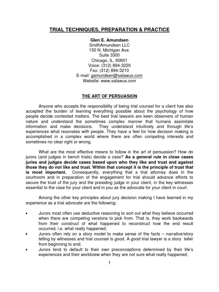 Trial Techniques for Effective Advocacy | PDF | Evidence (Law) | Cross ...