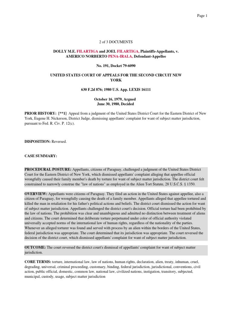 Alien Tort Statute Torture Case | PDF | Torture | Jurisdiction