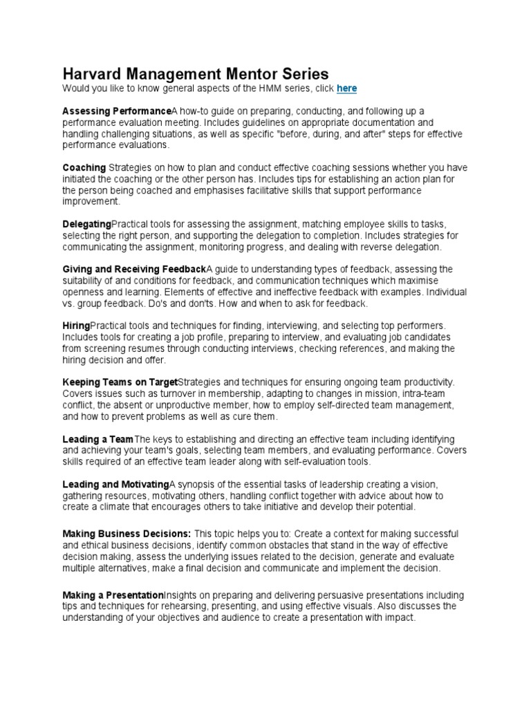 Harvard ManageMentor Series Description | PDF | Strategic Management ...