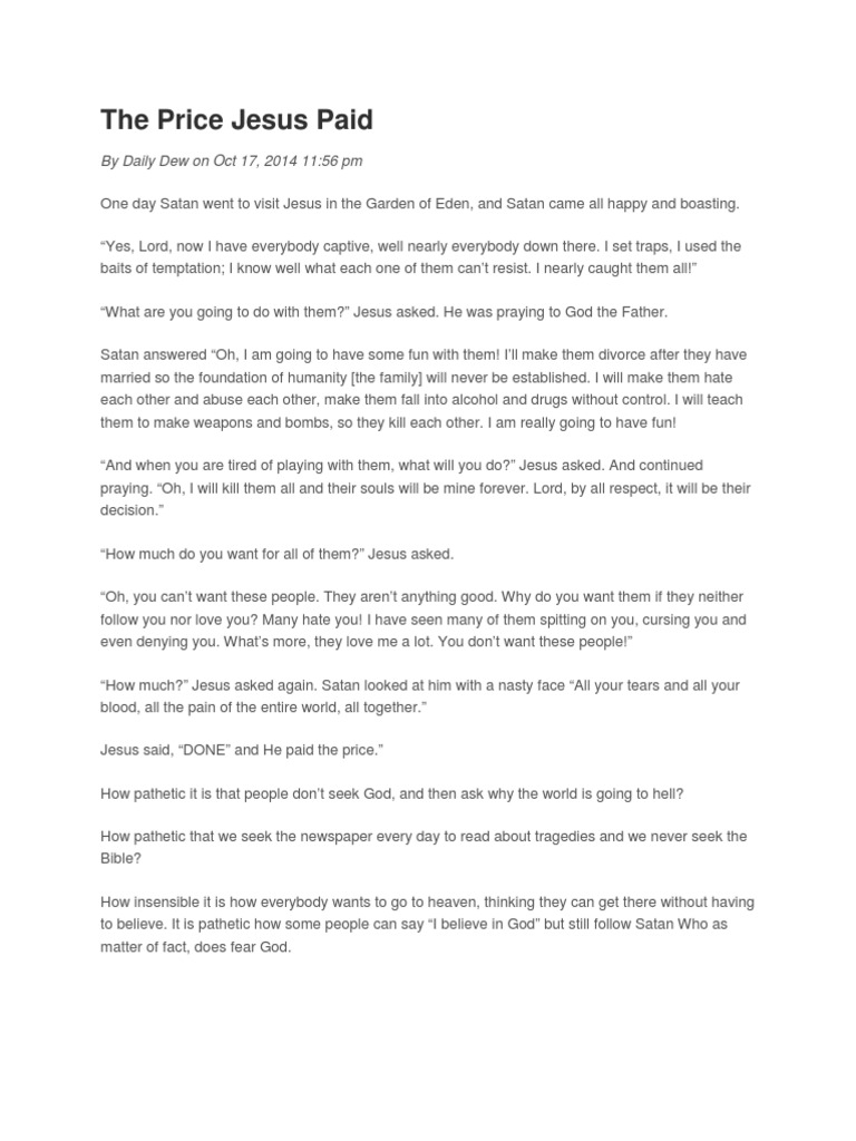 The Price Jesus Paid | PDF | Sabbath In Christianity | Jesus
