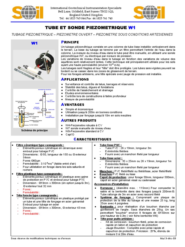 W01 Tube Et Sonde Piezometrique | PDF | Forage | Hydrologie