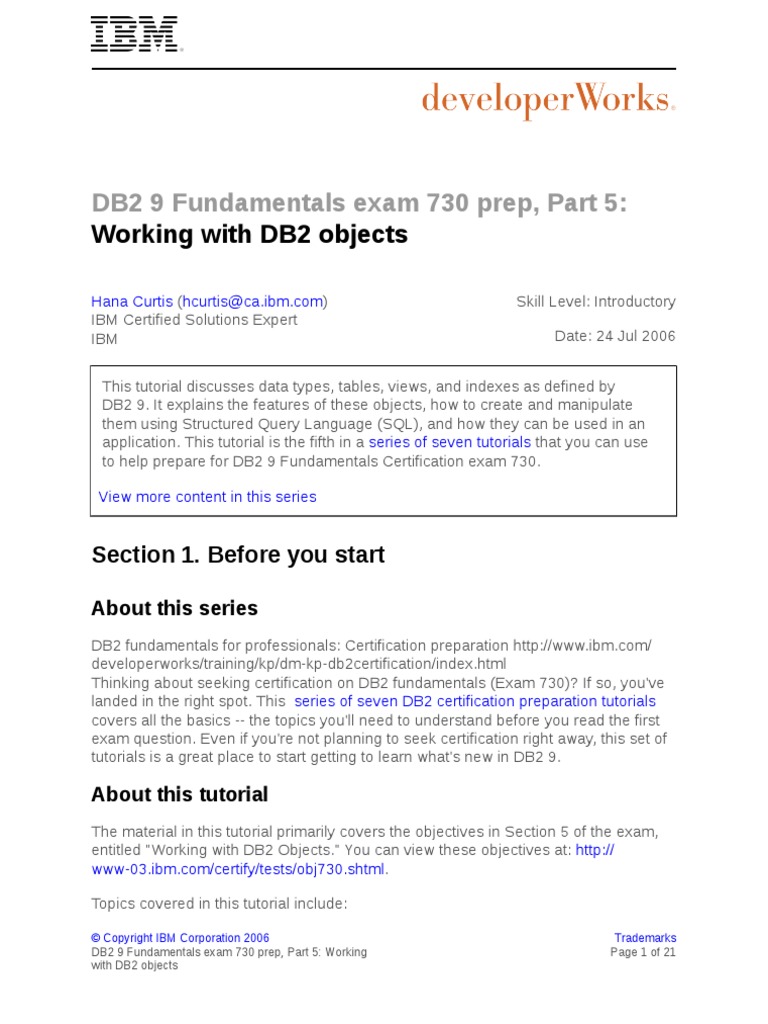 5 Working With DB2 Objects | PDF | Database Index | Relational Database