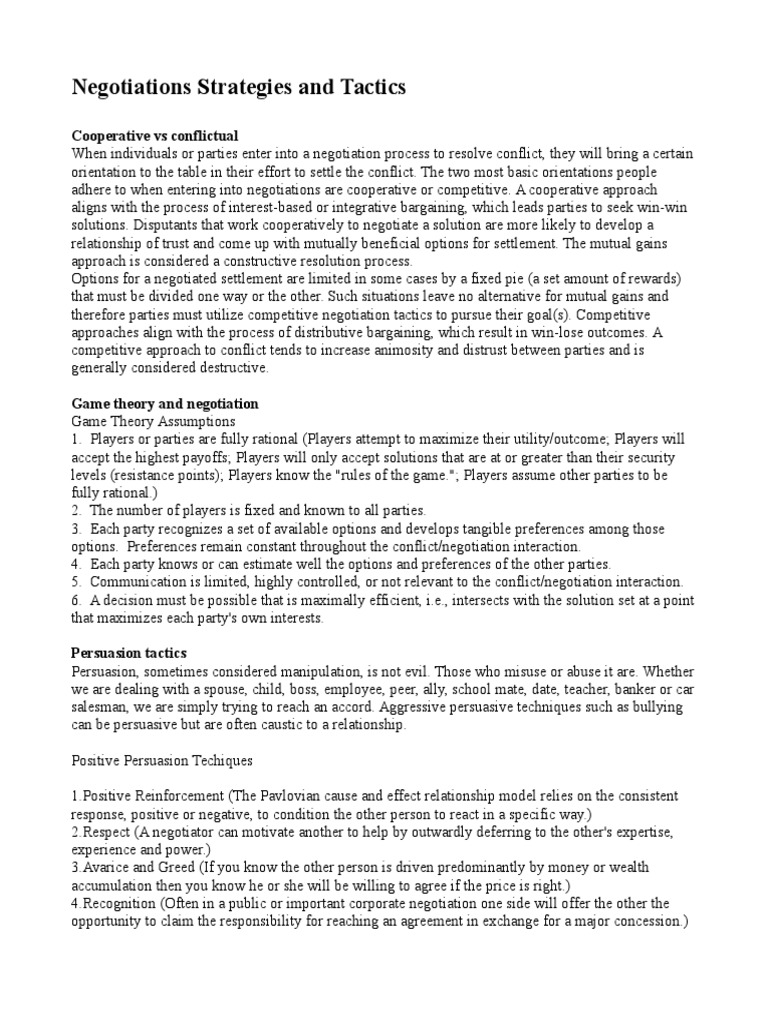 Negotiations Strategies and Tactics: Cooperative Vs Conflictual | PDF ...