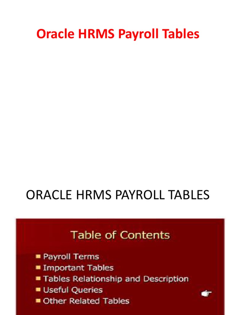 Oracle HRMS Payroll Tables | PDF