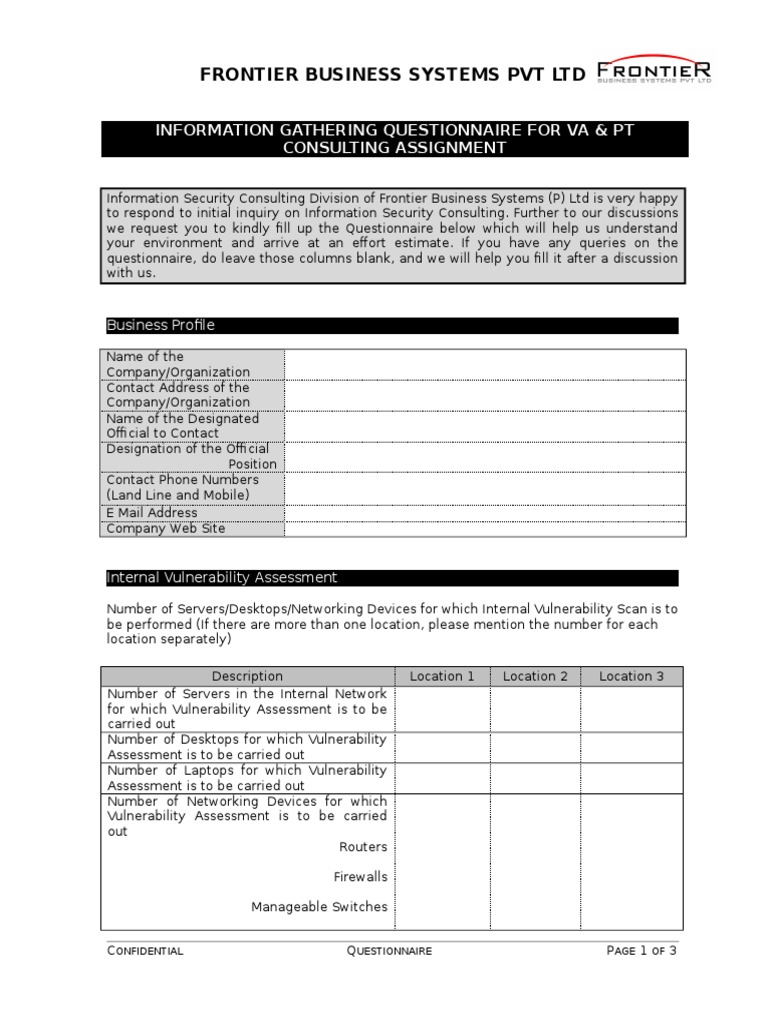Information Gathering Questionnaire for VA & PT | Ip Address | Server ...