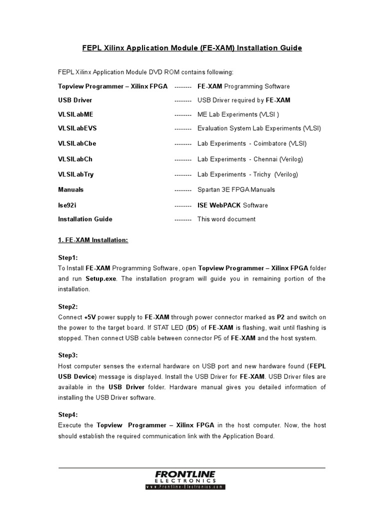 FEPL Xilinx Application Module (FE-XAM) Installation Guide | PDF | Field Programmable Gate Array ...