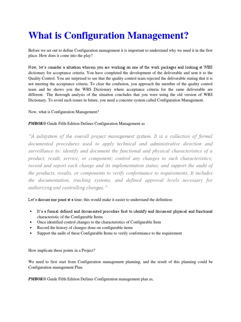 What Is Configuration Management?: PMBOK® Guide Fifth Edition Defines ...