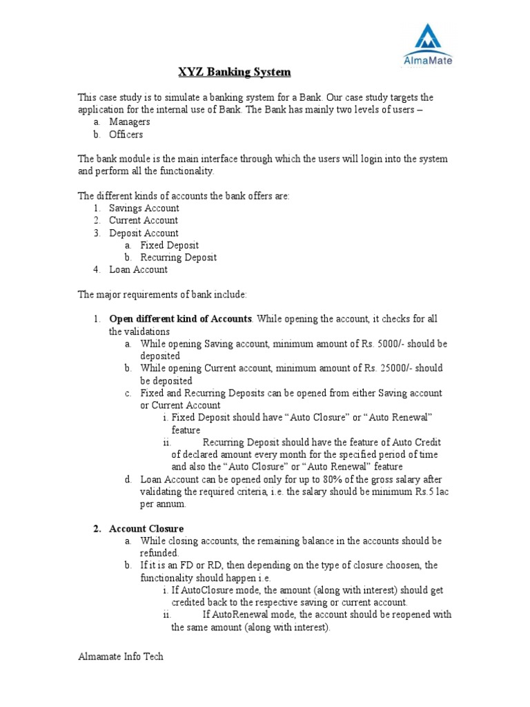 XYZ - Banking System | PDF | Deposit Account | Transaction Account