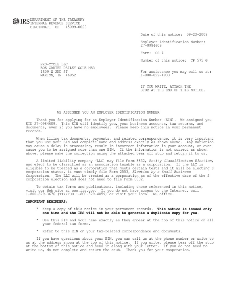 Department of the Treasury Internal Revenue Service Cincinnati Oh 45999 ...