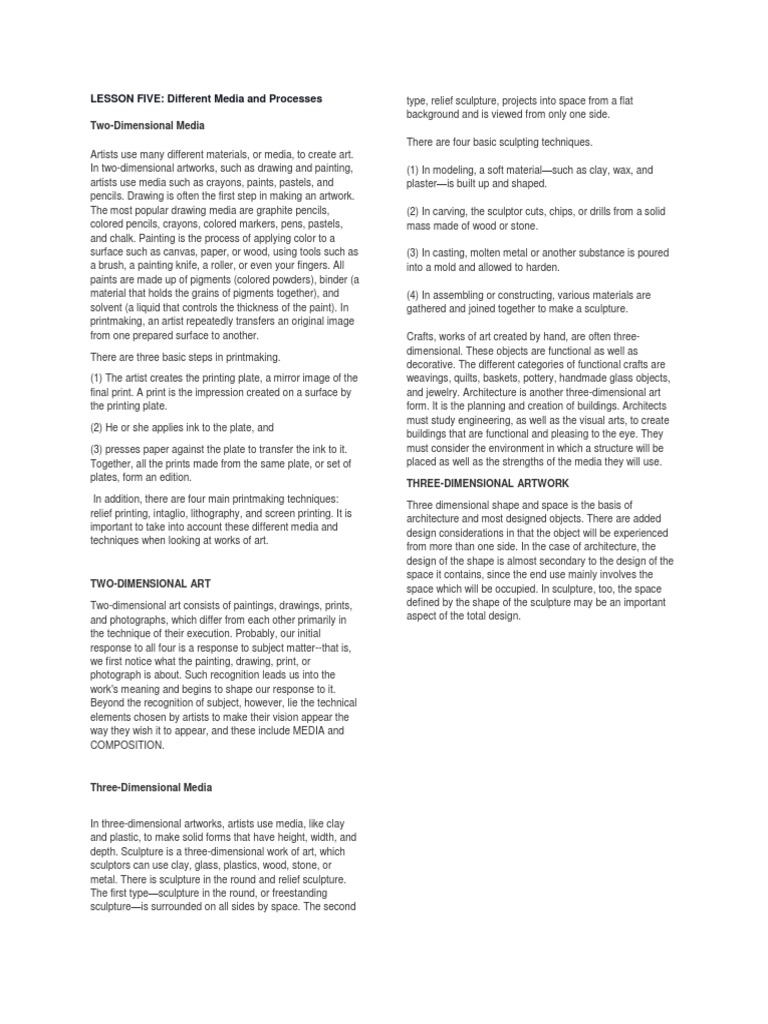 Two-Dimensional Media: LESSON FIVE: Different Media and Processes | PDF ...