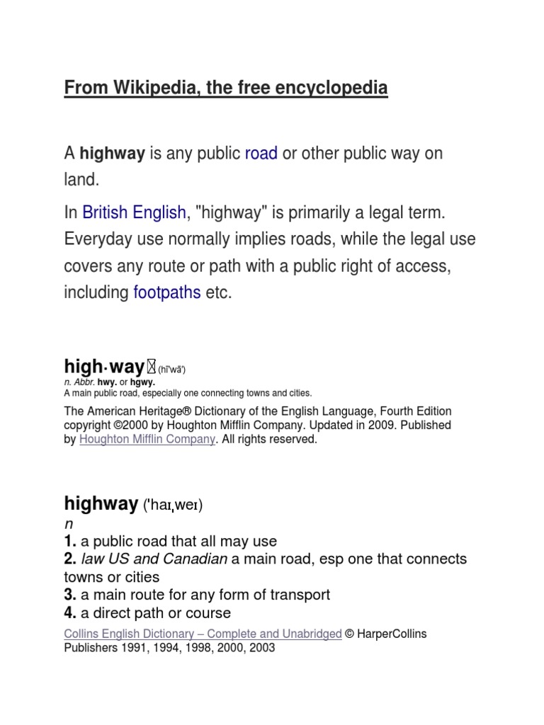 Definition of Highway | PDF | Highway | Controlled Access Highway