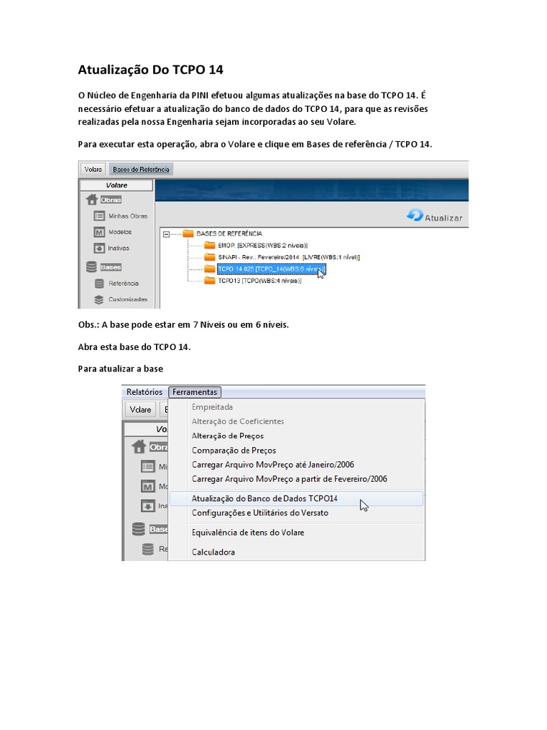 Atualização do TCPO 14 no Volare | PDF