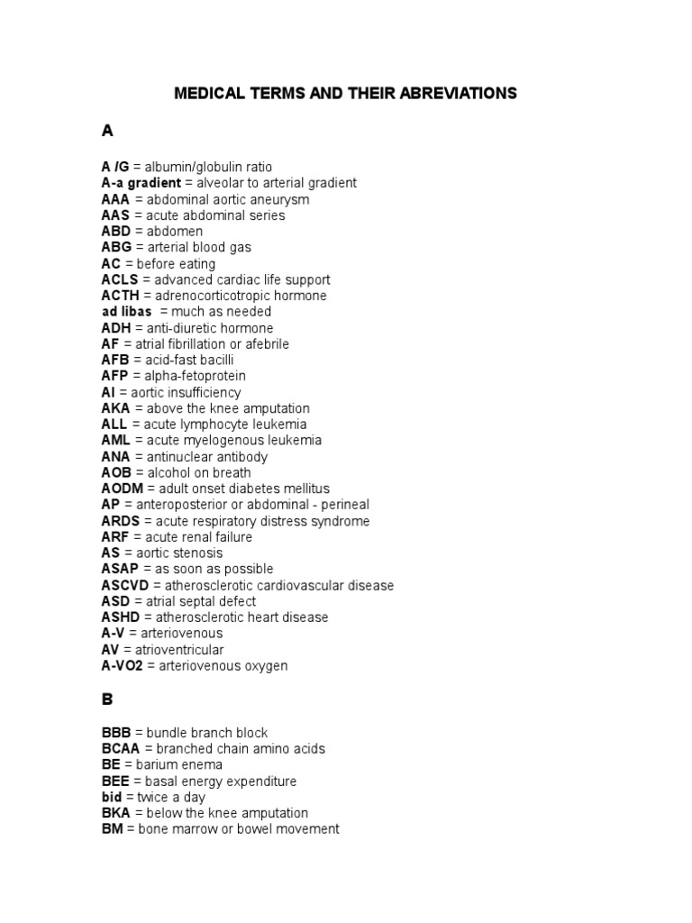 Medical Terms and Abreviations | Atrium (Heart) | Heart