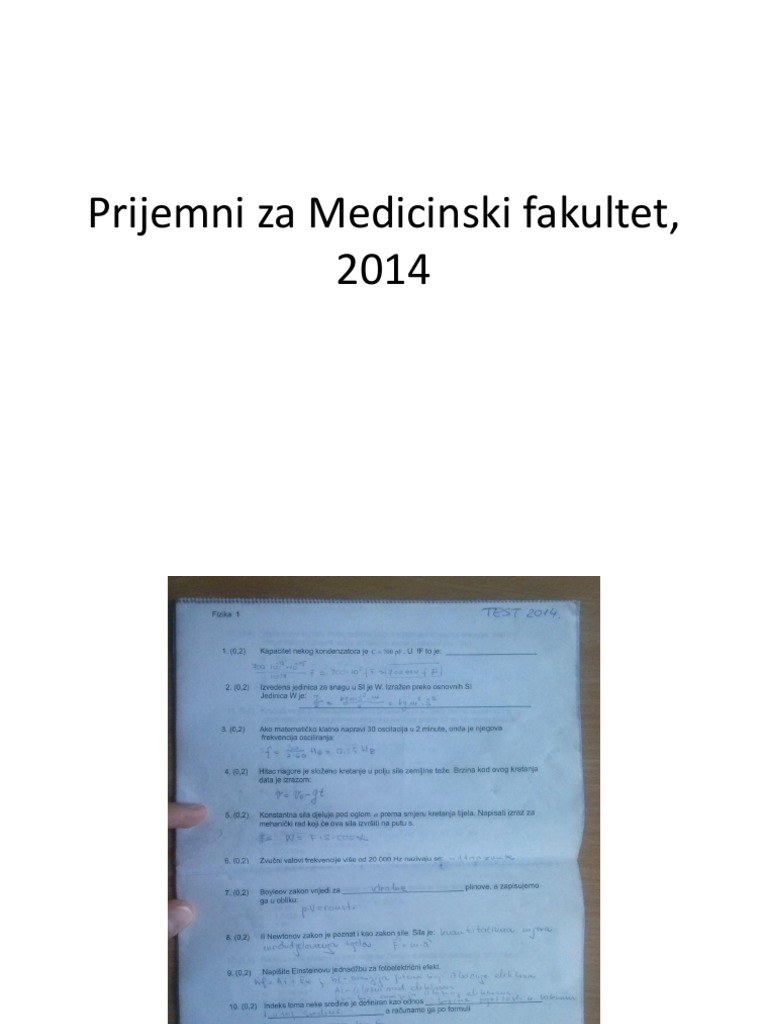 Prijemni Za Medicinski Fakultet, 2014