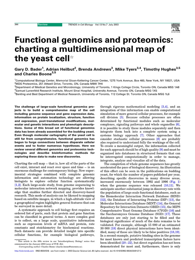 Functional Genomics and Proteomics: Charting A Multidimensional Map of ...