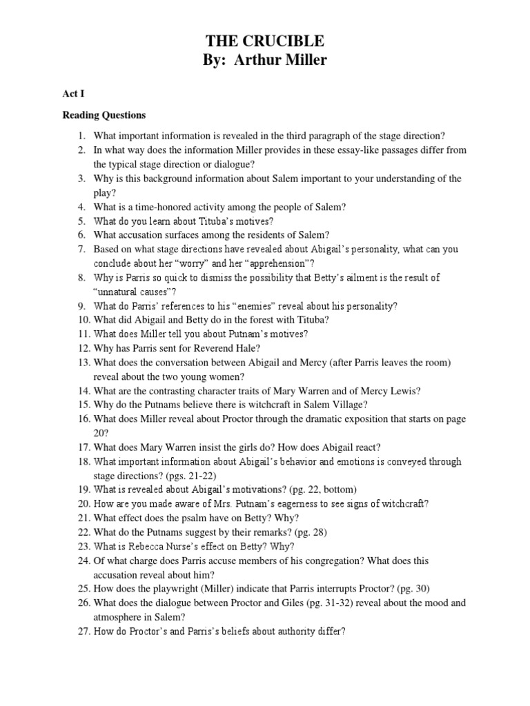 Act 1 Analysis of The Crucible | PDF | Philosophy