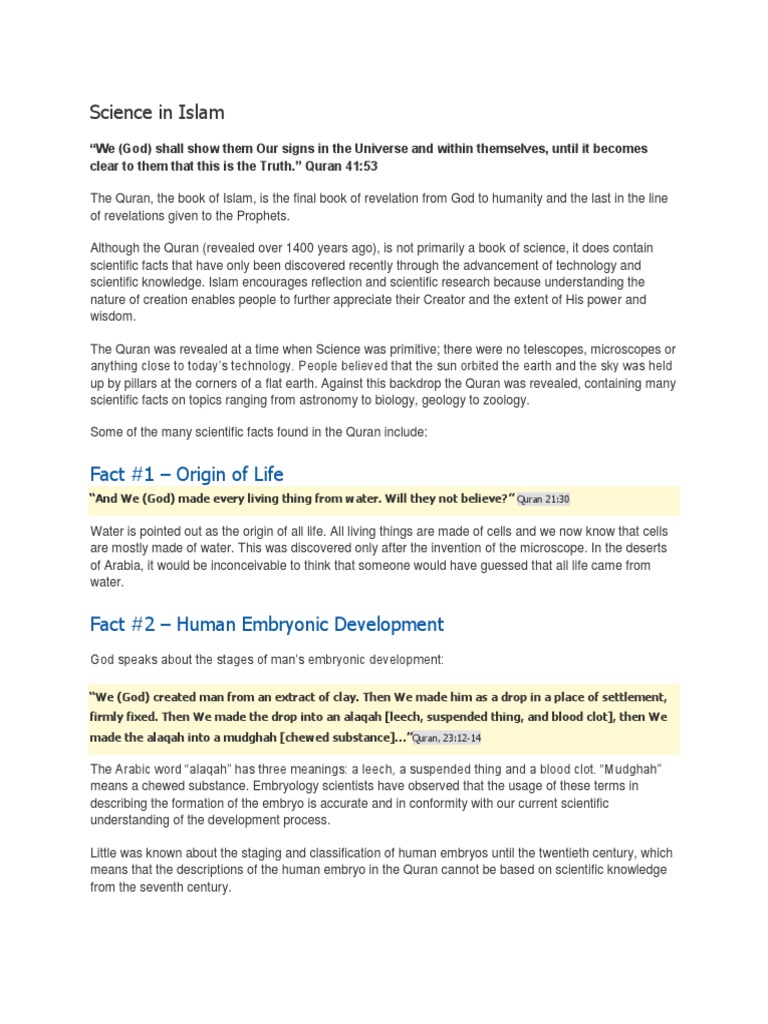 Science in Islam: Fact #1 - Origin of Life | PDF | Quran | Islam