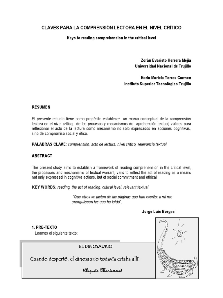 Comprensión Lectora en Nivel Crítico | PDF | Comprensión lectora ...