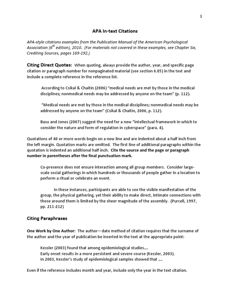 APA In-Text Citations | PDF | Citation | Bracket