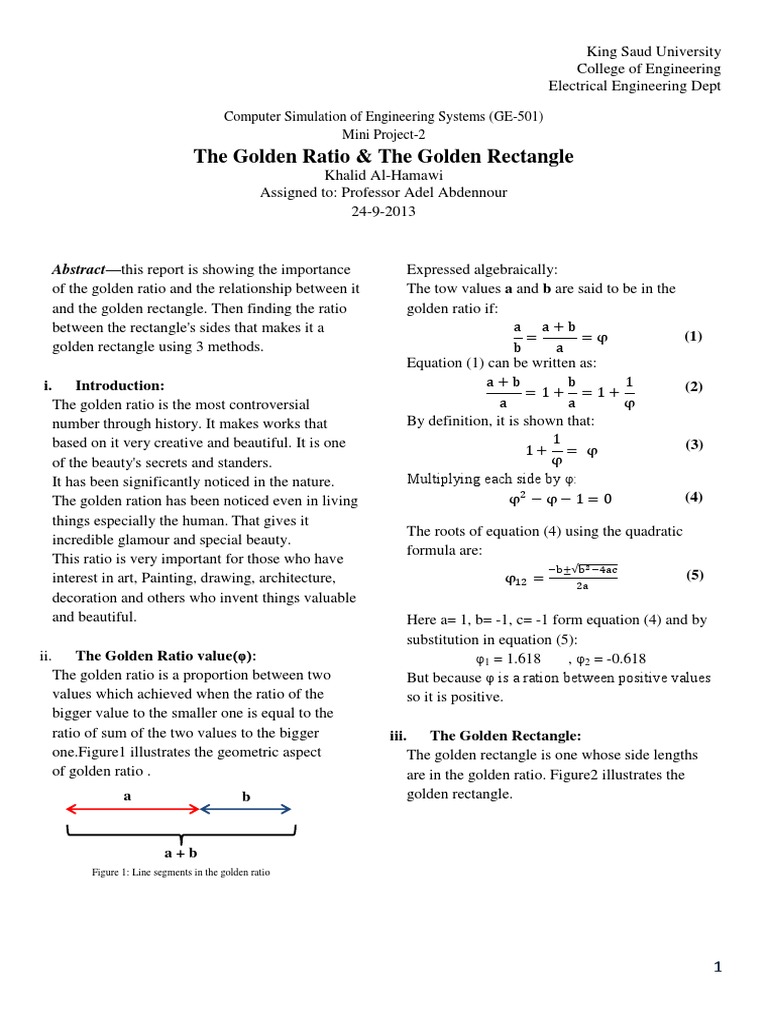 The Golden Ratio & The Golden Rectangle: Abstract-This Report Is ...