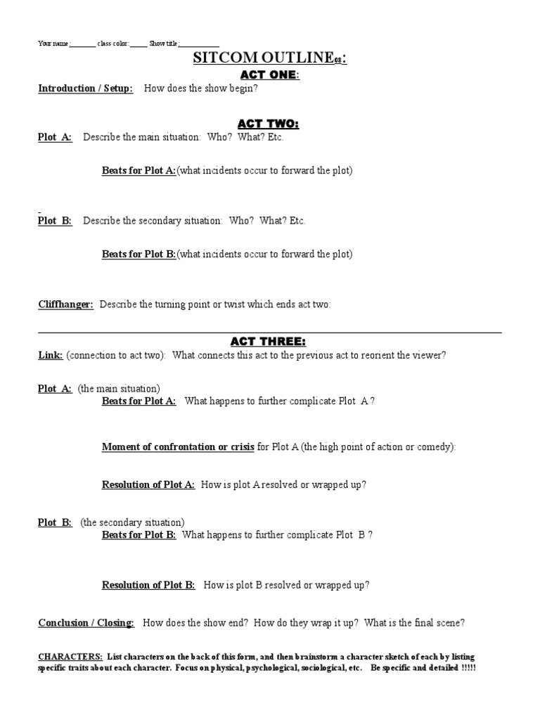 Sitcom Outline Template and Guide | PDF