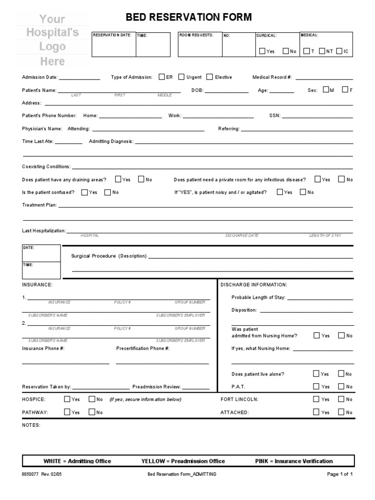 Bed Reservation Form for Admissions | PDF