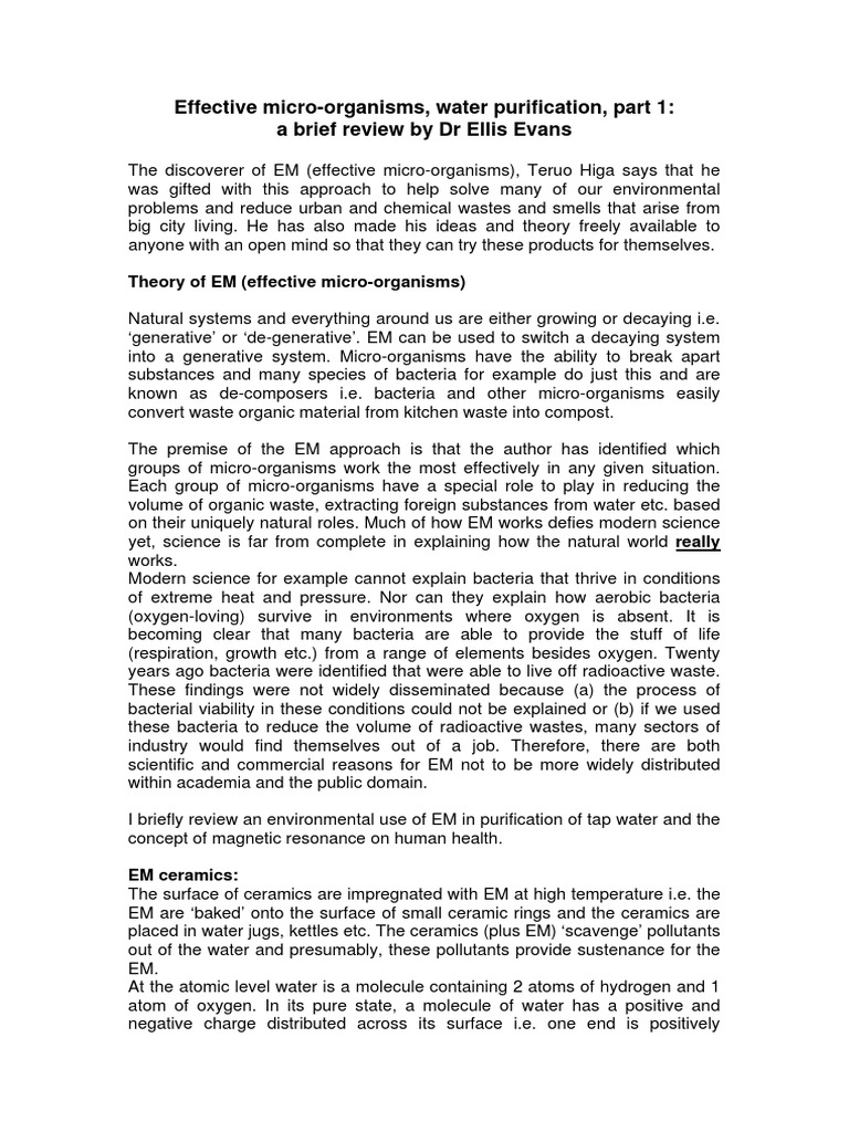Effective Micro-Organisms, Water Purification, Part 1: A Brief Review ...