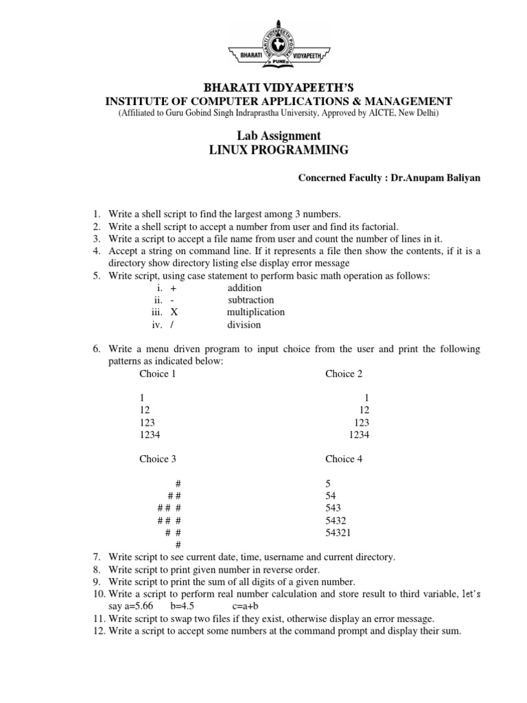Analysis of a Linux Programming Lab Assignment Document: Shell Scripting Tasks and Recursion ...