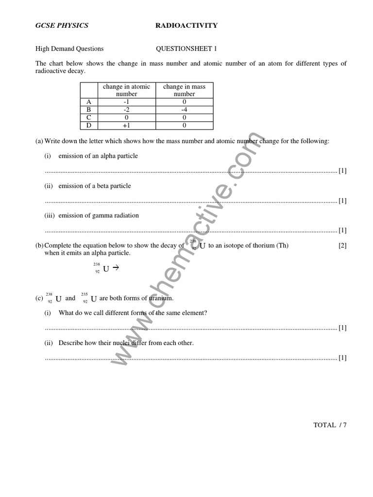Radioactivity Questions | PDF | Radioactive Decay | Gamma Ray