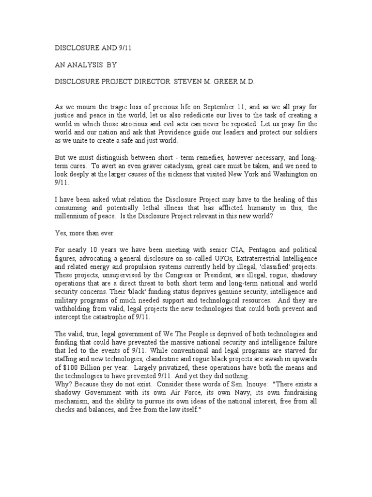 Steven M. Greer - Disclosure and 9-11 | PDF | September 11 Attacks ...
