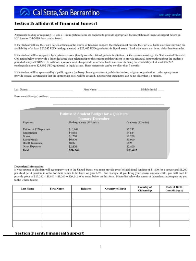 Documenting Financial Support: An affidavit and forms requiring proof ...