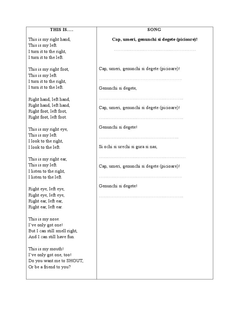 Body Parts Song for Kids | PDF | Language Arts & Discipline | Foreign ...