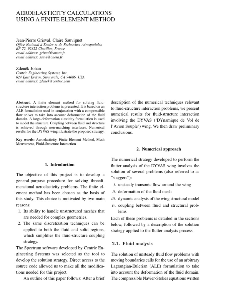 Aeroelasticity Calculations Using A Finite Element Method: 2.1. Fluid Analysis | PDF | Fluid ...